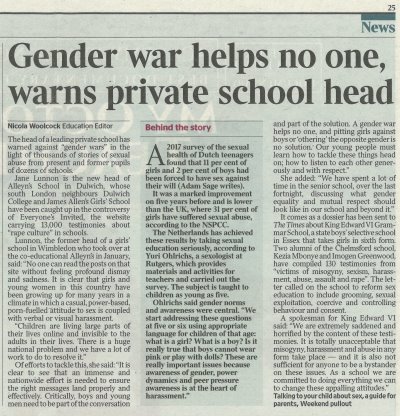 A Gender War Helps No-One | News | Alleyn's School
